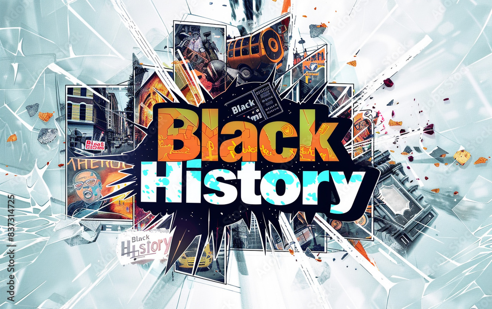 Digital meme logo with "Black History" protest imagery, historical ...