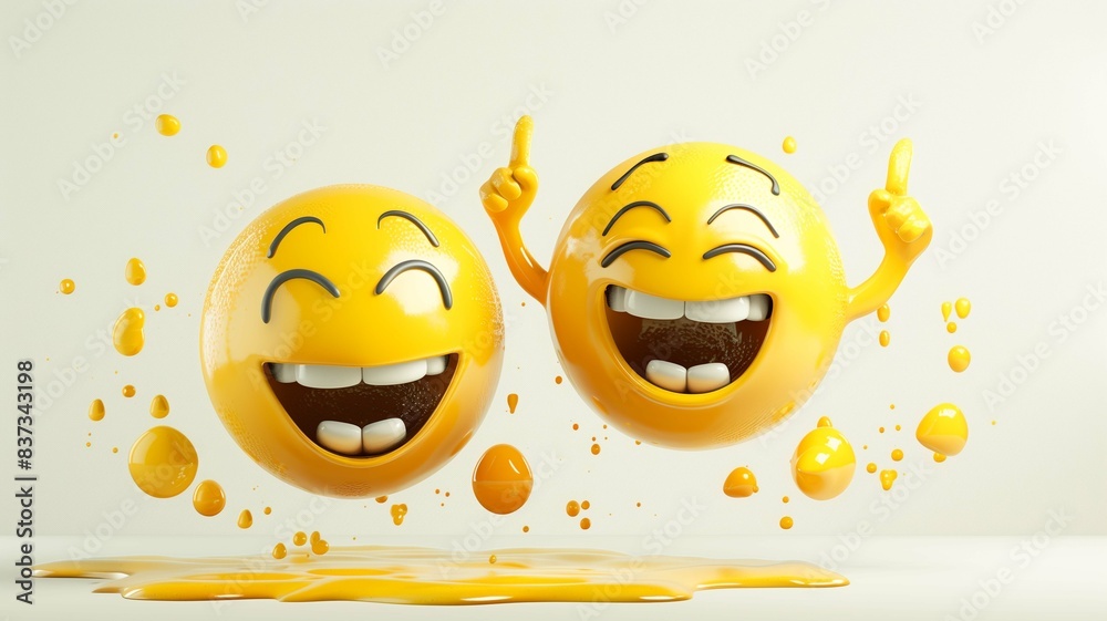 two smiling faces emoji character pointing, portrayed in a visually ...