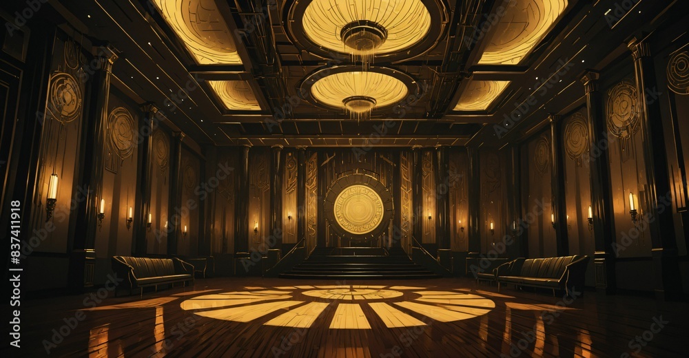 cyberpunk palace ballroom theatre hall. futuristic abandoned sci-fi ...