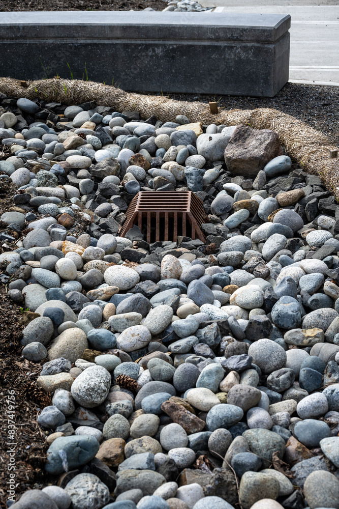 New installation of storm water flood management, iron grate storm ...
