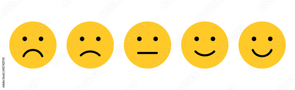 Feedback emoji icon set or emoticon level scale for rating emojis happy ...
