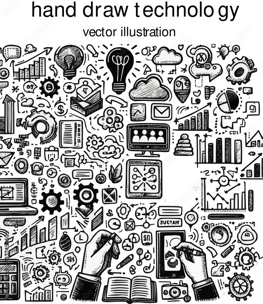 Hand draw technology sketch icon doodle set design. doodle art business ...