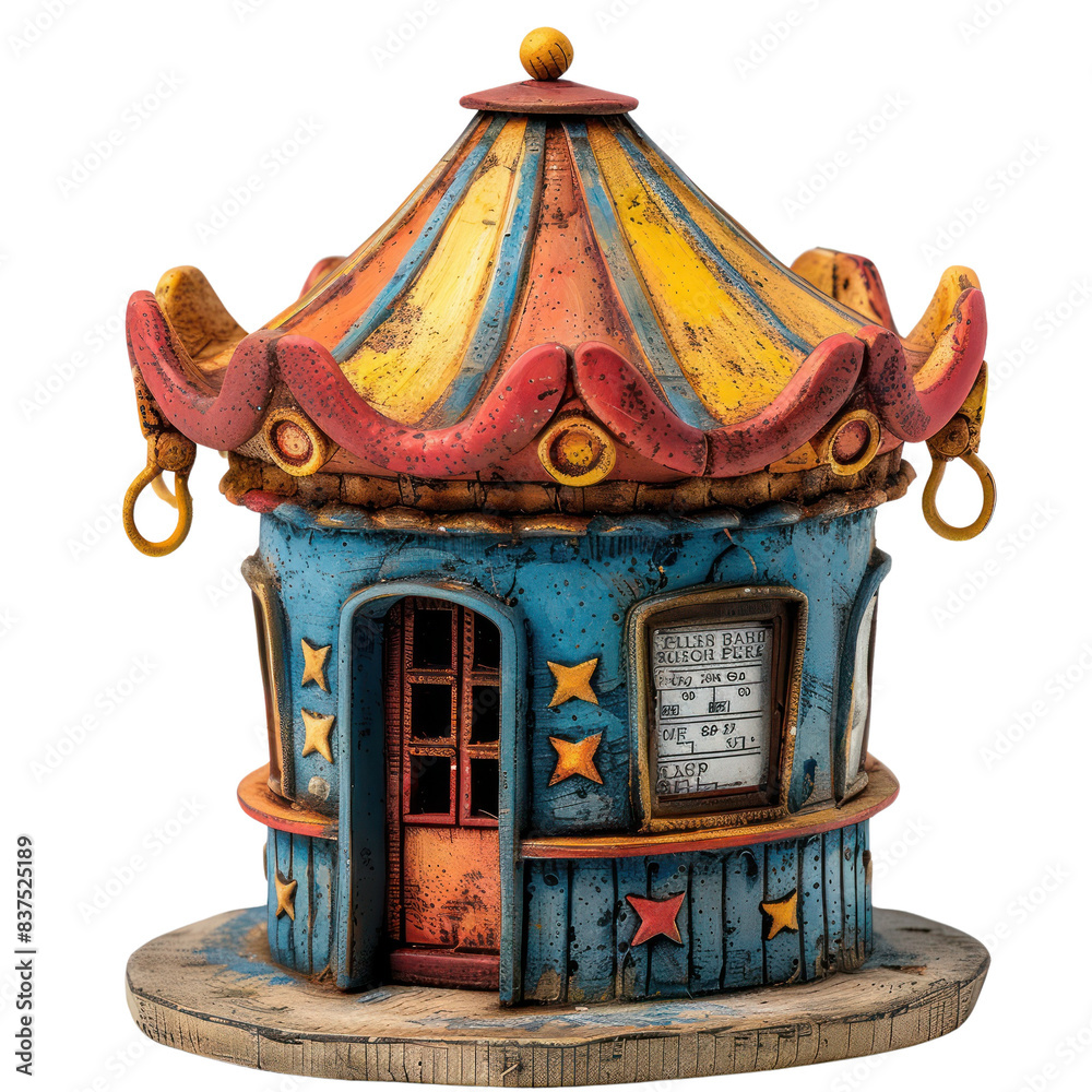 Colorful vintage circus ticket booth figurine with red and yellow ...