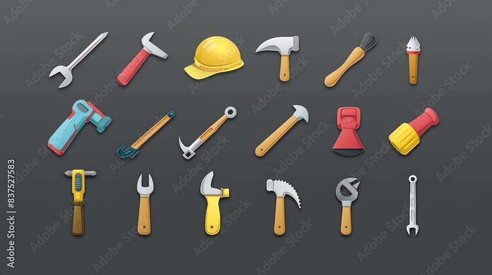 Collection of construction tool icons: hammer, saw, wrench, screwdriver ...