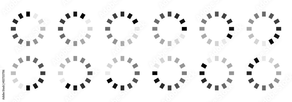 Rectangular buffering icon set in 12 shades of black colour. Rectangle ...