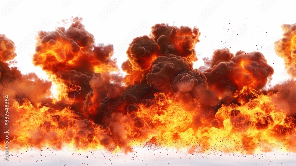 Massive fire nuclear explosion border, white background, backdrop style ...