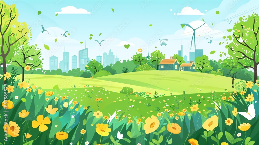 A young girl is raking leaves in her backyard. There are two large ...