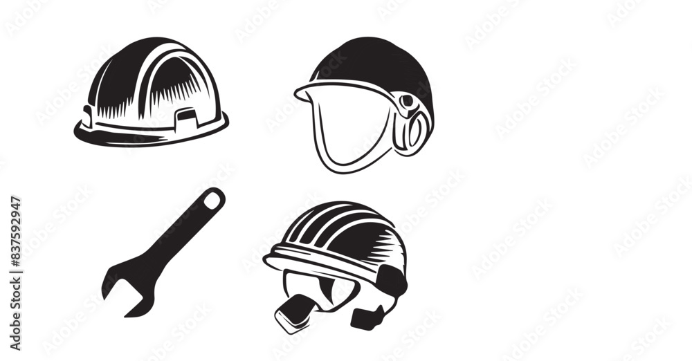 the most popular variety of safety helmets in the world, vector image ...