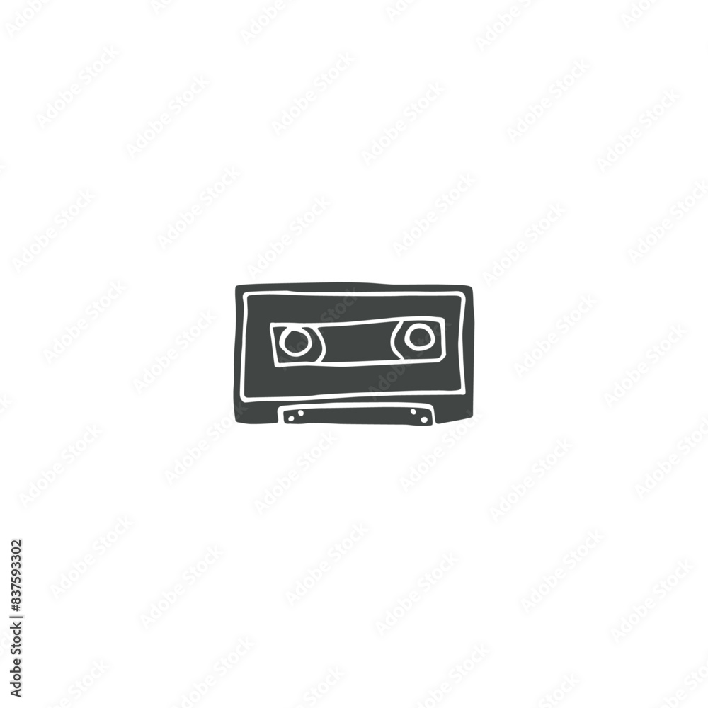 Vector cassette logo hand drawn style. Clipart sketch pictogram for ...