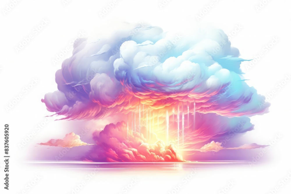 vector illustration style, Lovely thunderstorm with a friendly pastel ...