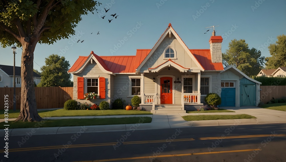 The nostalgia of childhood with a cartoon house exterior, featuring ...