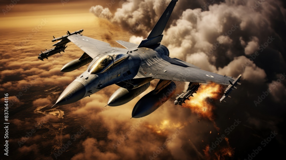 Photograph of a lone F-16 Fighting Falcon executing a daring aerial ...