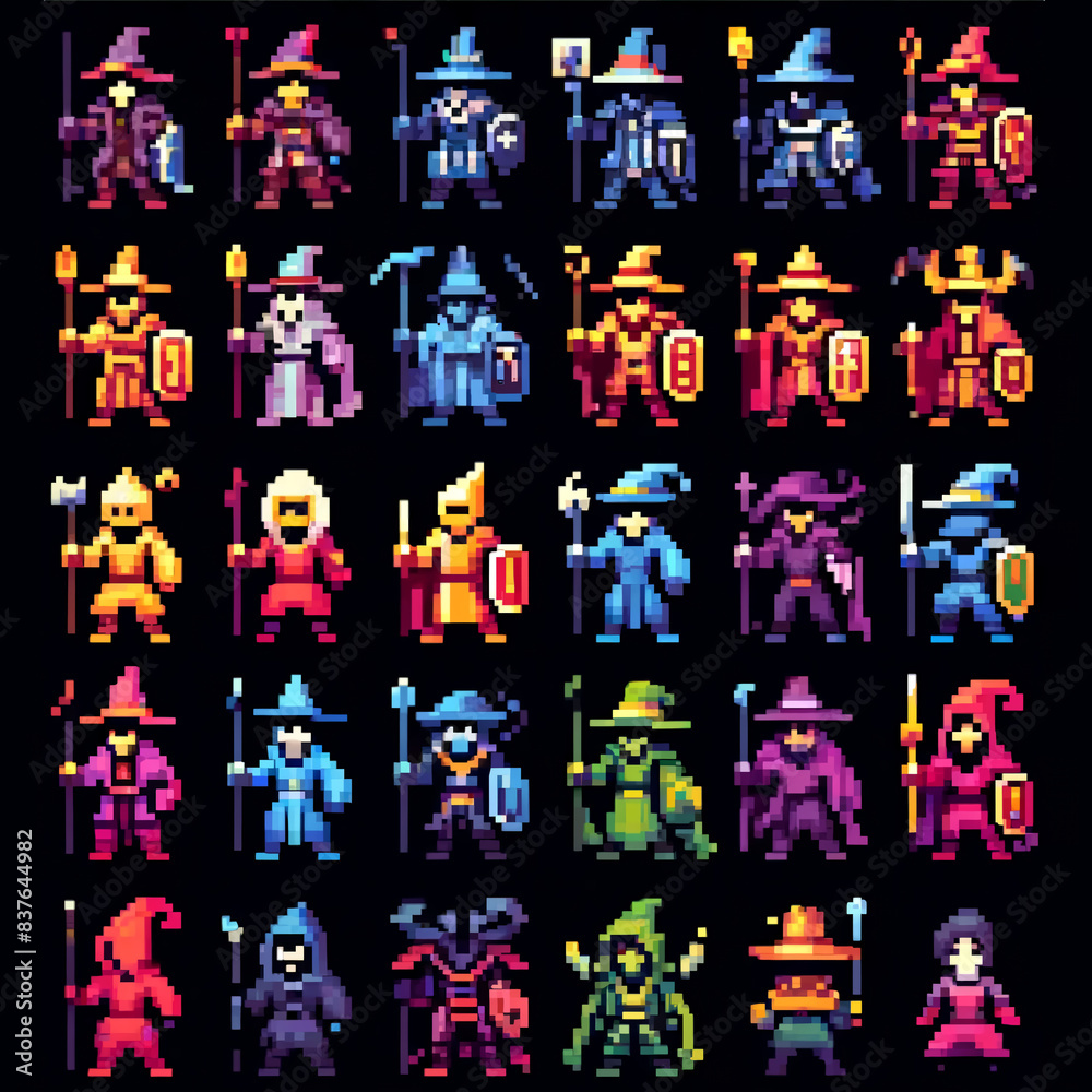 Pixel Art RPG Warlocks Sprite Sheet Stock Illustration | Adobe Stock