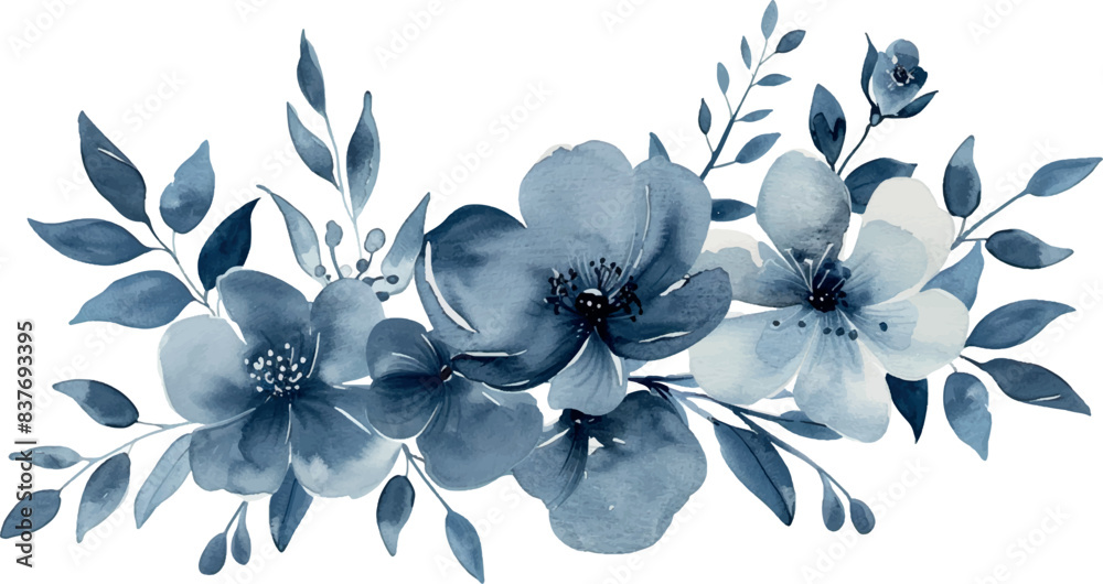 Watercolor illustration, navy blue flowers, background for design Stock ...