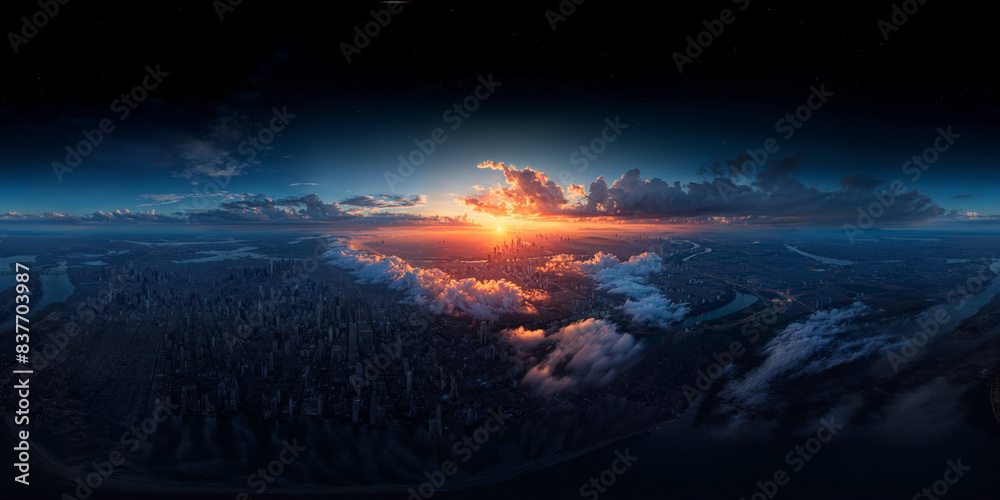 Evening sunset Skyline 8K 360 degree, equirectangular projection ...