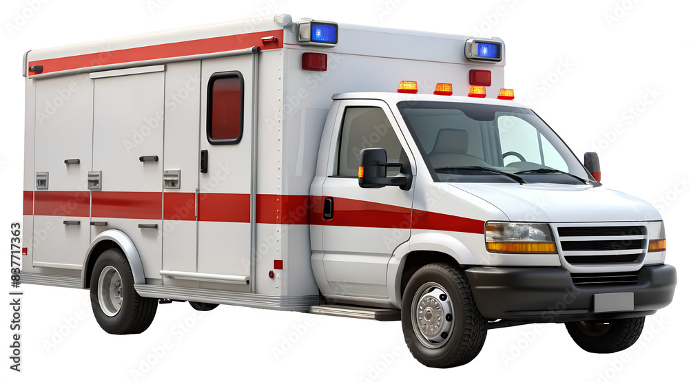 White ambulance with red and blue lights png isolated on transparent ...