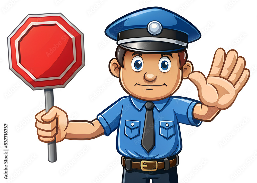 Cartoon policeman holding a stop sign png isolated on transparent ...
