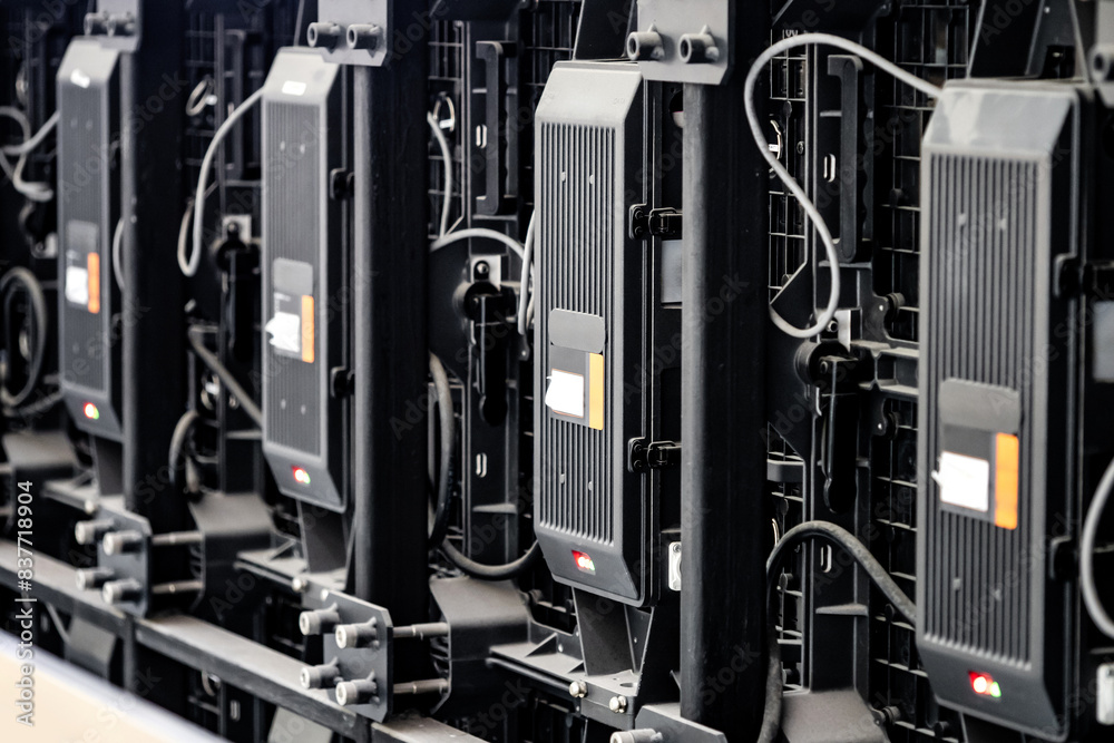 Back system of LED television screen. Backside of circuit board and ...