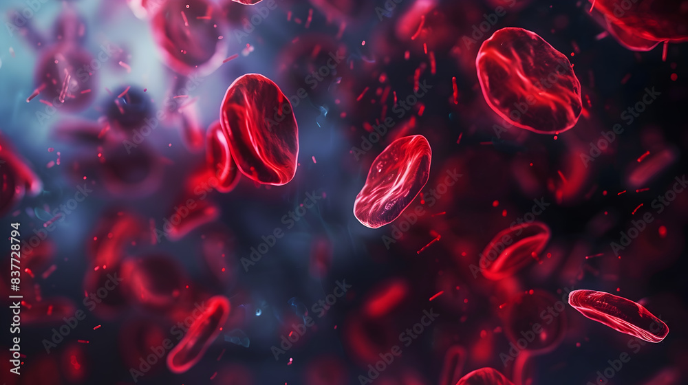 Blood cells flowing through vein. Blood cells under microscope ...