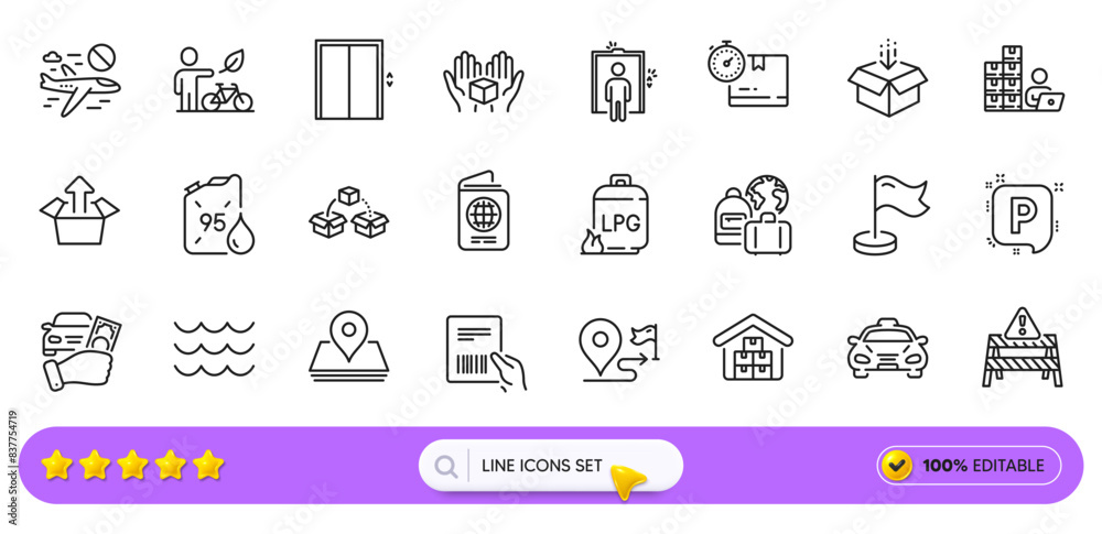 Parcel invoice, Gas cylinder and Petrol canister line icons for web app ...