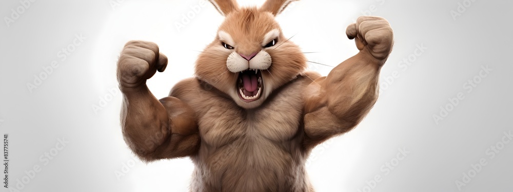 Muscular Anthropomorphic Rabbit Flexing and Roaring in Fierce Fighting ...