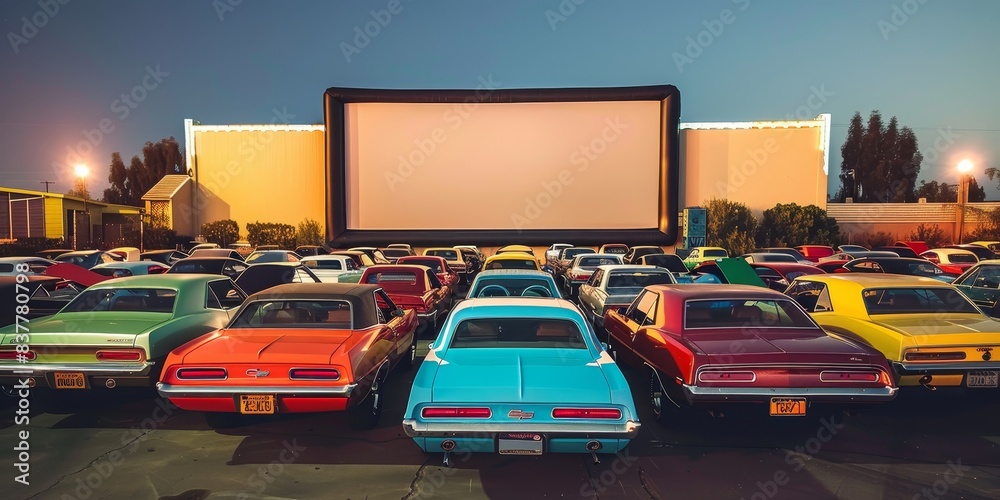 Sharp and detailed focus captures the nostalgic scene of cars lined up ...