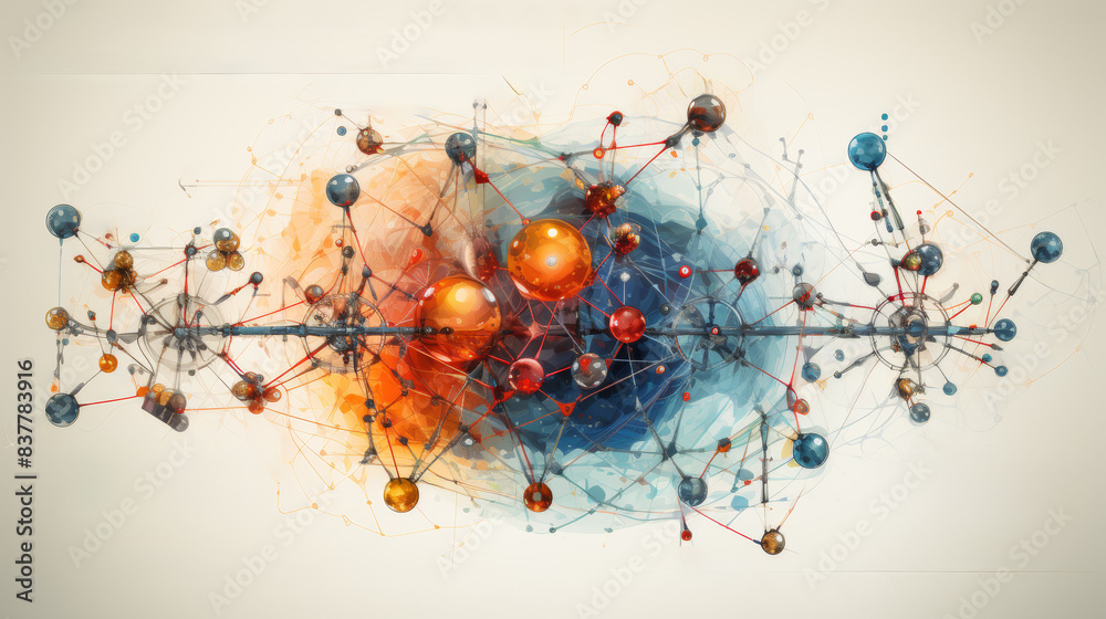 Abstract scientific drawed diagram with connected spheres mainly in ...