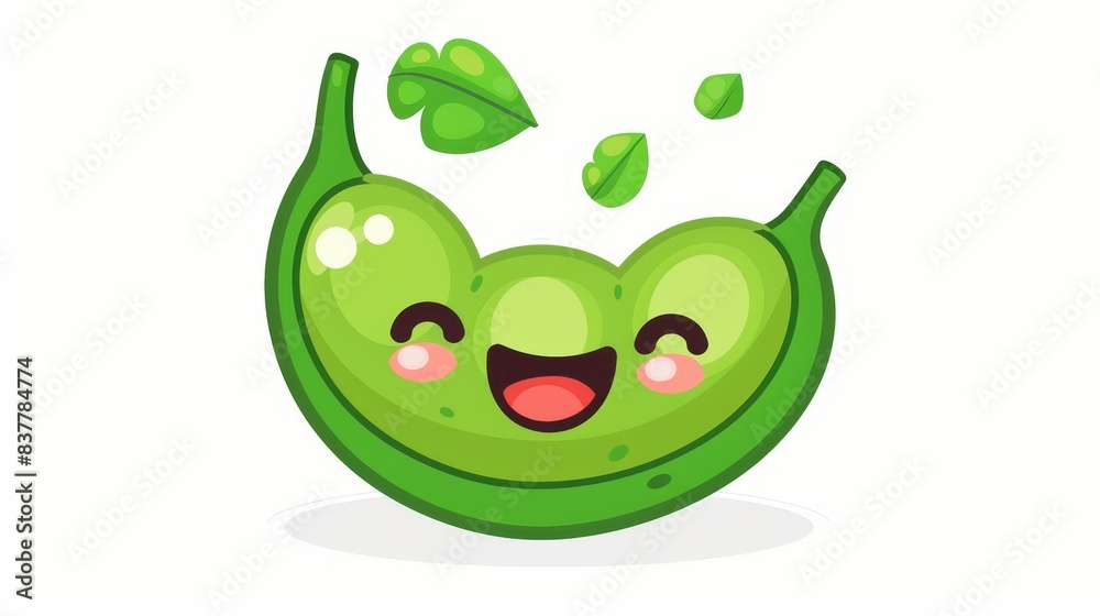 Isolated on white background, cute cartoon chickpea pea bean character ...
