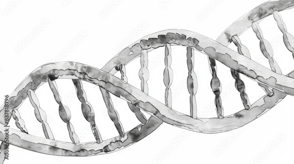 DNA double helix flat design side view genetic blueprint watercolor ...