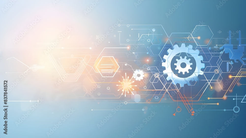 Vector illustration gear wheel, hexagons and circuit board, Hi-tech digital technology and ...
