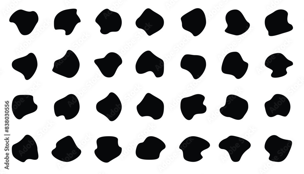 Organic blob set icon. Random black cube drops simple shapes. Organic black blobs of irregular ...