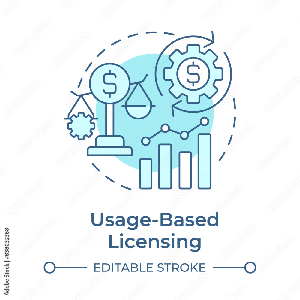 Usage-based licensing soft blue concept icon. Pricing model, license ...
