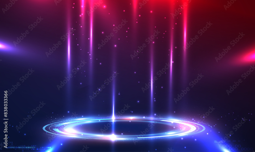 Neon Sci Fi futuristic circle portal. Teleport podium, display, stage ...