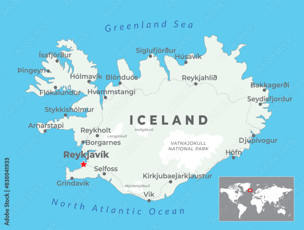 Greenland Political Map with capital Nuuk with most important cities ...
