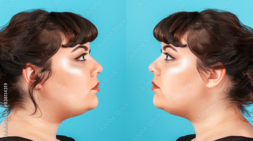 Here's a woman before and after her jawline surgery, submental ...