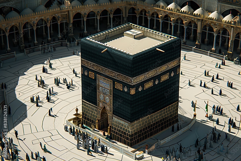 perspective of the Islamic Mecca Cube in three dimensions, Generative ...