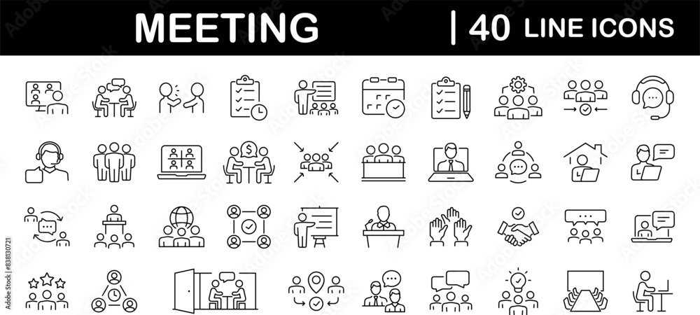 Meeting set of web icons in line style. Live webinar icons for web and ...