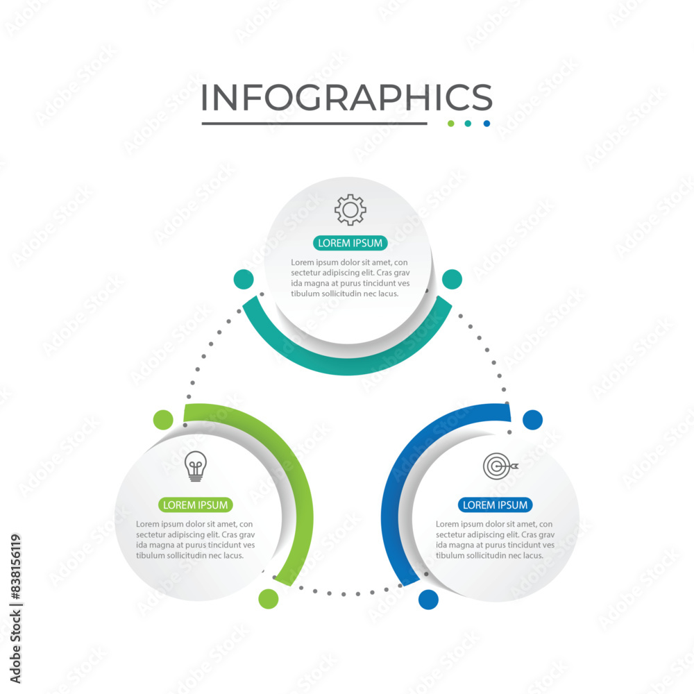 Vector infographic business presentation template with circular interconnection with 3 options ...