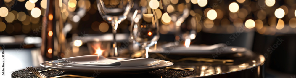 Fine dining table setting of luxury fancy restaurant menu invitation ...