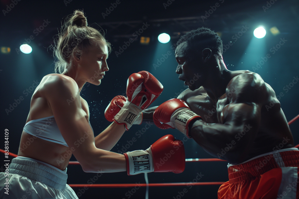 2 race Boxing Duo, Caucasian female and African male Boxers, Sports ...