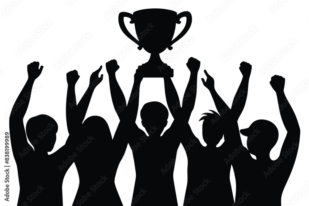 Winning team is holding trophy in hands vector Silhouettes Stock Vector ...