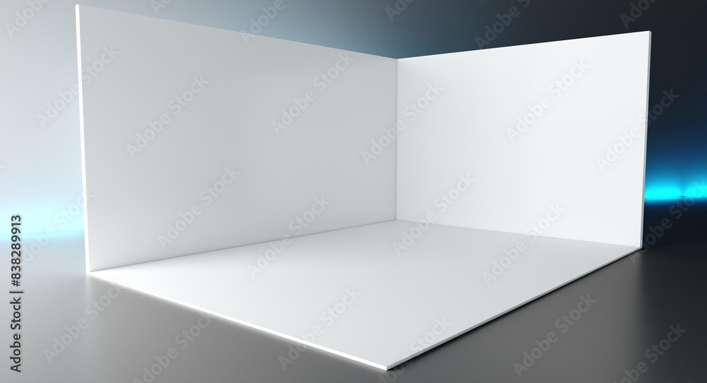 3D exhibition booth. Showroom. Square corner. Empty geometric square ...