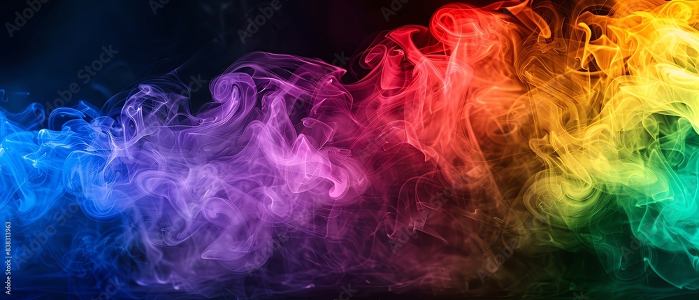 Foggy Morning Rainbow smoke, negative space, isolated on black ...