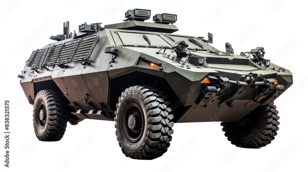 rugged military Humvee vehicle equipped with mounted weaponry, isolated ...