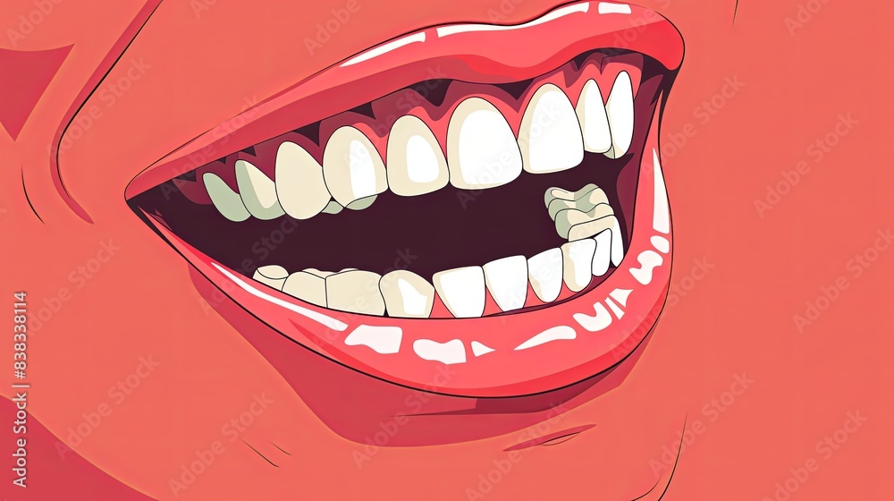 Wide grin showing teeth, flat design side view theme excitement cartoon ...