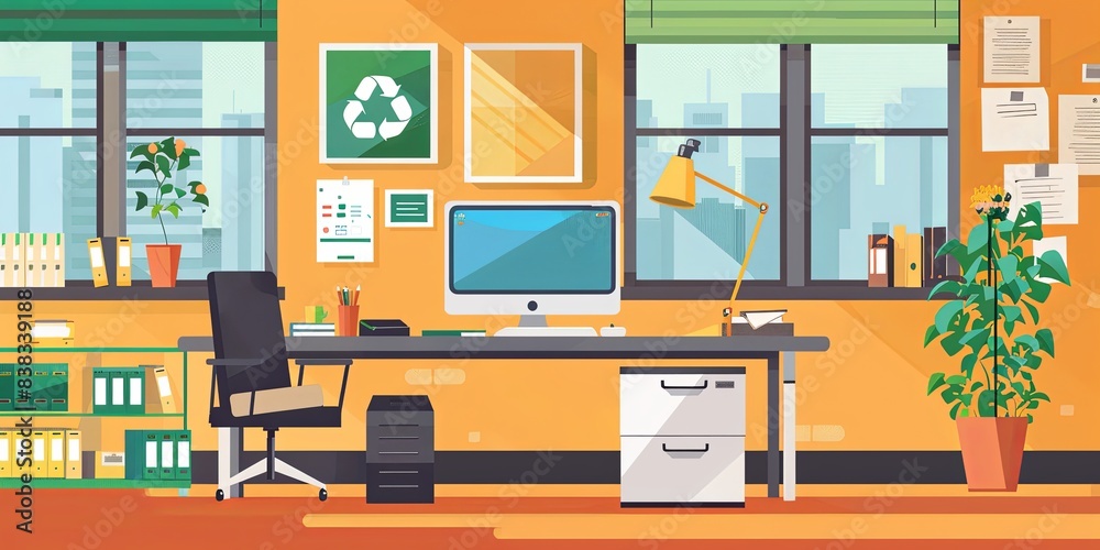 Recycling in the workplace flat design side view waste reduction theme ...