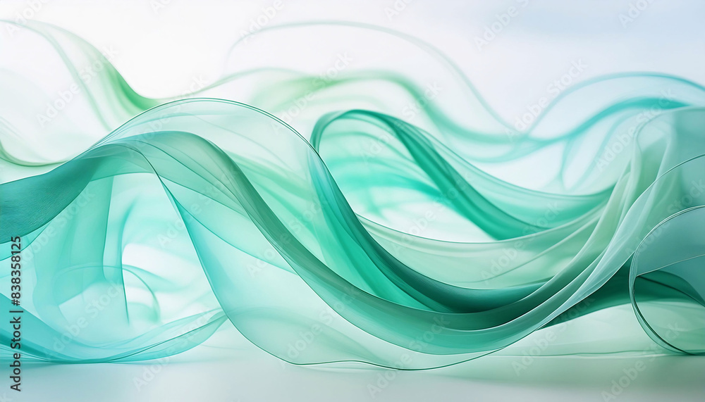 Abstract design of flowing wavy lines in green and teel ribbons fabric ...