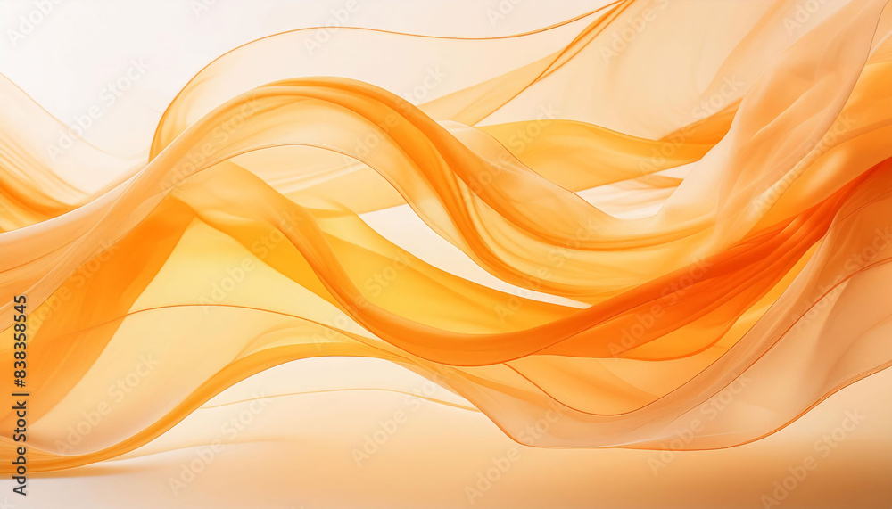Abstract design of flowing wavy lines in orange and yellow ribbons ...