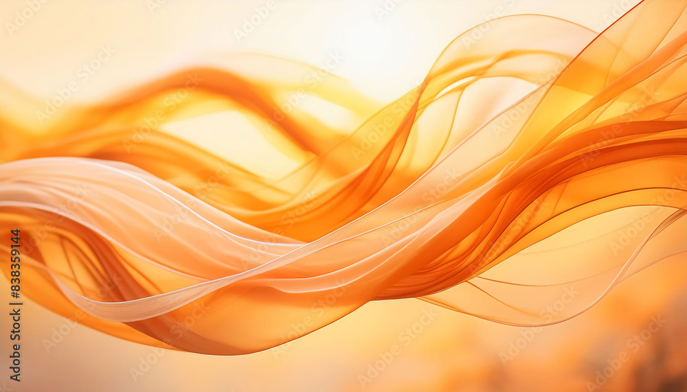 Abstract design of flowing wavy lines in orange and yellow ribbons ...