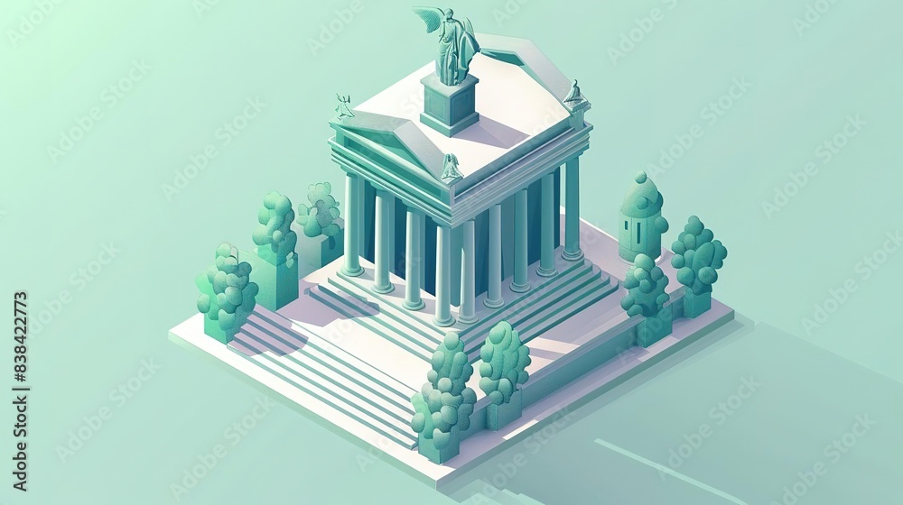 Isometric illustration of a classic Greek temple with columns and steps ...